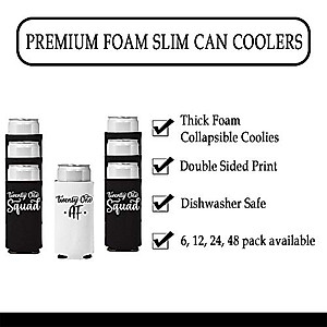 Veracco Twenty One AF Twenty One Squad Slim Can Coolie Holder 21st Birthday Gift Party Favors Decorations (Black/White, 6)