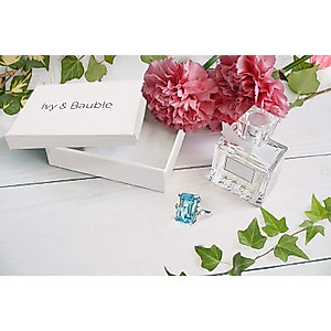 IVY & BAUBLE Large Emerald Cut Simulated Gemstone Aquamarine Color Wedding Party Cocktail Ring for Women in Rhodium Plating, Size 5