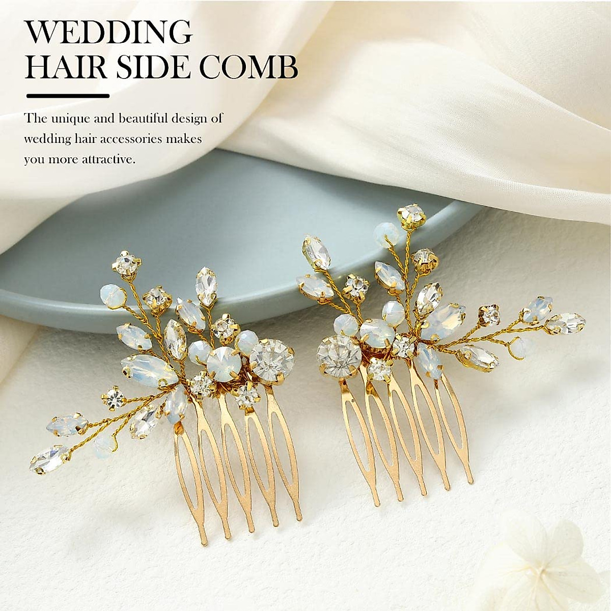 JONKY Crystal Bride Wedding Hair Comb Gold Rhinestone Hair Pieces Bridal Hair Accessories for Women(Pack of 2)