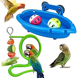 Upgraded Bird Bath for Cage Hanging Bird Bath Tub with Bell Hanging Mirror Parrots Bathing Tub Bird Feeder Bowl Bird Shower Bathing Birdcage Accessories Budgie Toys for Small Birds Canary Lovebirds