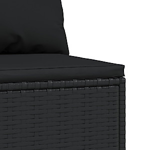 vidaXL Patio Middle Sofa with Cushions, Weather-Resistant Black Poly Rattan Material, Flexible Modular Design, Comfortable Outdoor Seating Solution, Complete with Installation Manual