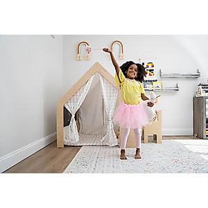 Avenlur Flair Montessori Style Wooden 5 in 1 Indoor Playhouse Play Tent with Desk Table, Chair, Chalkboard, Floor Cushion and Curtain Shades for Babies, Toddlers, Kids (Large, Windowpane)