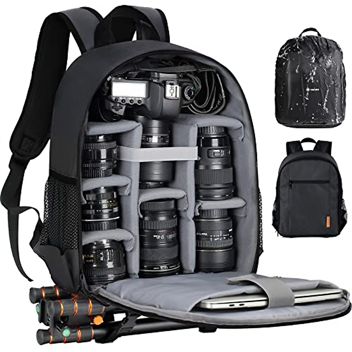 TARION Camera Bag Professional Camera Backpack with Rain Cover Laptop Compartment Waterproof Photography Backpack Case for Women Men Photographers DSLR SLR Mirrorless Camera Lens Tripod Black TB-S