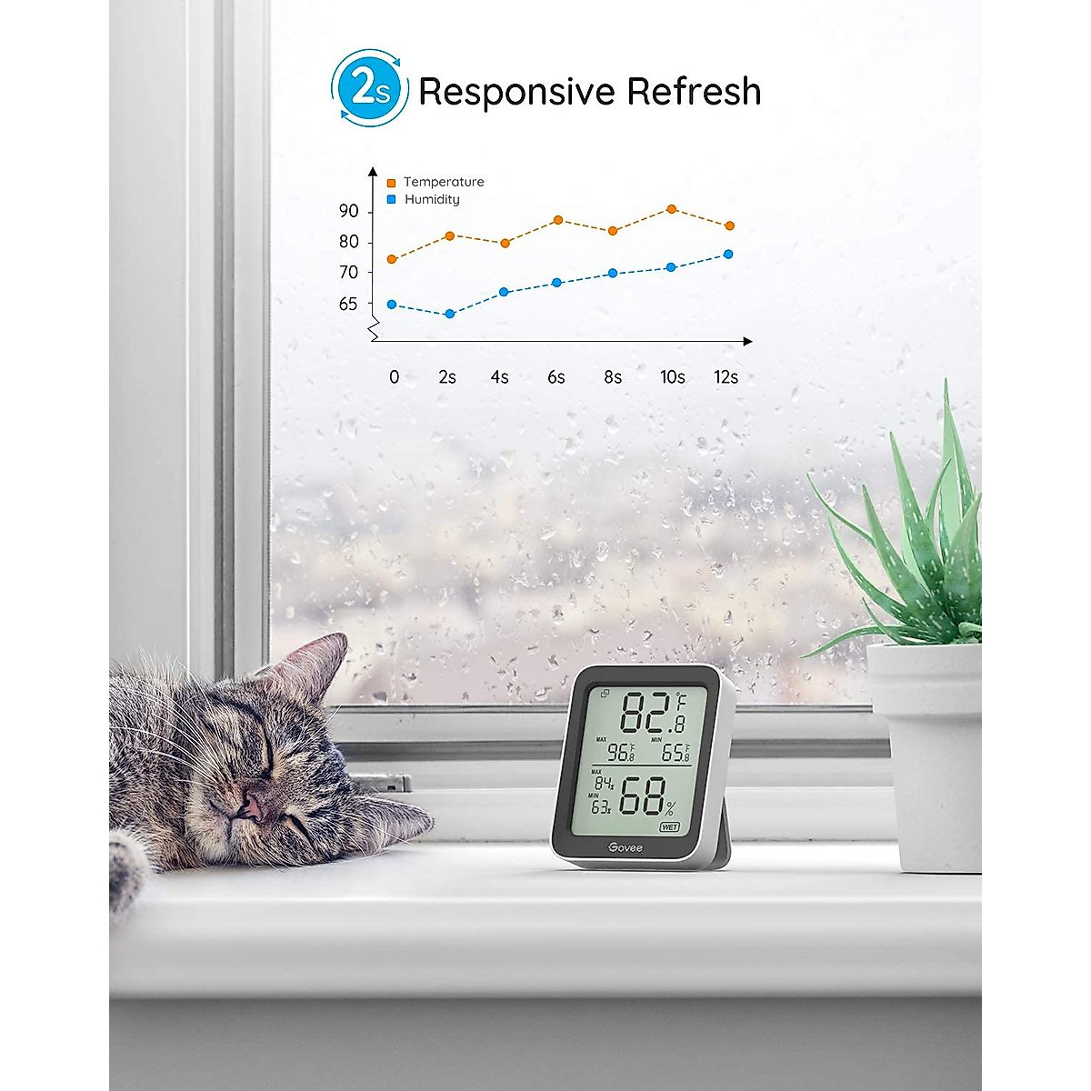 Govee Bluetooth Hygrometer Thermometer, Large LCD, Max/Min Records, 2-Year Data Storage - Black, 2 Pack