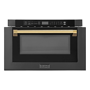 ZLINE Autograph Edition 30" 1.2 cu. ft. Built-in Microwave Drawer in Black Stainless Steel and Gold Accents