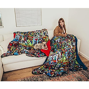 Marvel Spider-Man 60th Anniversary Special Edition Fleece Throw Blanket With Blue Sherpa Backing | Plush Soft Polyester Cover For Sofa and Bed, Cozy Home Decor, Luxury Room Essentials | 72 x 67 Inches