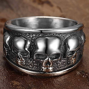 Jude Jewelers Retro Vintage Stainless Steel Gothic Death Skull Skeleton Cocktail Party Biker Statement Halloween Ring (Silver, 10)