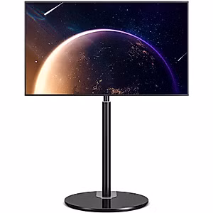 Rfiver Swivel Floor TV Stand with 90 Degree Swivel for 32-65 inch LCD LED TV, Modern Simple Design Black Corner TV Floor Stand with Round Glass Base, VESA 400x400 mm