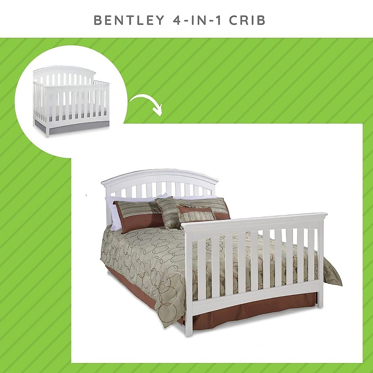 Full Size Conversion Kit Bed Rails for Bentley Crib by Delta Children - #0050 (Bianca White - 130)