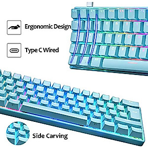 ZIYOU LANG MK21 Portable 60% Mechanical Gaming Keyboard Untra-Compact Type-c Wired with Light Up Chroma LED Backlit Non-Conflict 61 Key TKL Ergonomic for PS4 PS5 PC Mac Windows(Blue/Blue Switch)