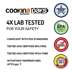 COOKINA PAKS BBQ Grilling Bag (Pack of 2) -100% Non-Stick Pouch Steam Cook in Minutes, Easy to Clean and Safe for Smokers, as Well as Gas, Charcoal and Electric Barbecues, Flat, Black