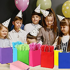 PINWATT 32 Pieces Gift Bags with 32 Tissues, 10.6" Gift Bags Medium Size, 8 Colors Party Favor Bags Rainbow Goodie Bags with Handles for Birthday, Party Supplies, Wedding, Holidays and Gifts