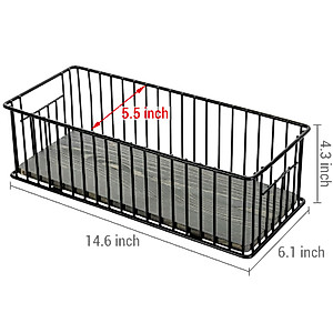 MyGift Modern Bathroom Storage Basket, Black Metal Wire Toilet Paper Holder with Vintage Gray Solid Wood Base, Toilet Tank Organizer Tray with Handles