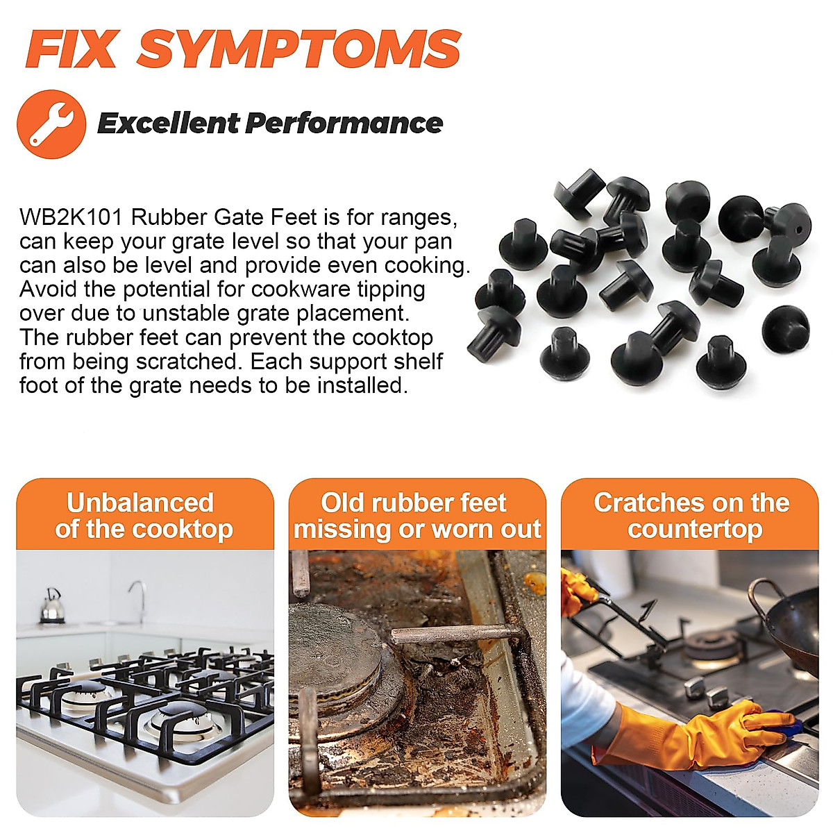 20Pcs WB2K101 Rubber Feet Range Burner Rubber Grate Feet fit for GE Kenmore Range Burner Cooktop Grate, 3/16" Hole Gas Stove Top Grate Feet Replace WB02K0101 WB02T10461 AP2622260 PS241358 by Beaquicy