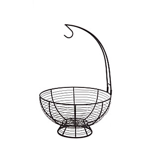 TIEYIPIN [ Extra Large Fruit Basket Bowl with Banana Hanger, Detachable Wire Banana Holder Hook Kitchen Storage Baskets Stand - Brown