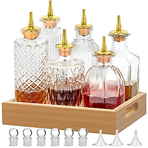 Bitters Bottle - Set of 6 Glass Dasher Bottles with Tray Barware Set for Home Bar Bartender