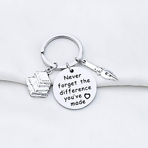 MYOSPARK Writer Keychain Author Gift Never Forget The Difference You've Made Bibliophile Gift For Editor Librarian Journalist (difference writer keychain)