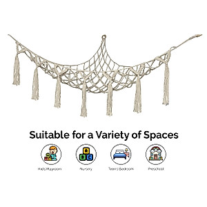 Artist Unknown Stuffed Animal Net or Hammock Jumbo - with Warm White LED String Star Lights, Wall Hooks- Stuffed Animal Hammock - Wall Net for Stuffed Animals - (X-Large - Cream / Ivory)