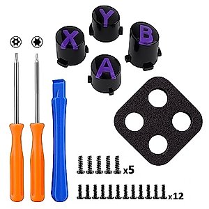 eXtremeRate Replacement Custom ABXY Action Buttons for Xbox Series X & S Controller, Three-Tone Robot Black & Clear with Purple Classic Symbols ABXY Keys for Xbox One S/X Elite V1/V2 Controller