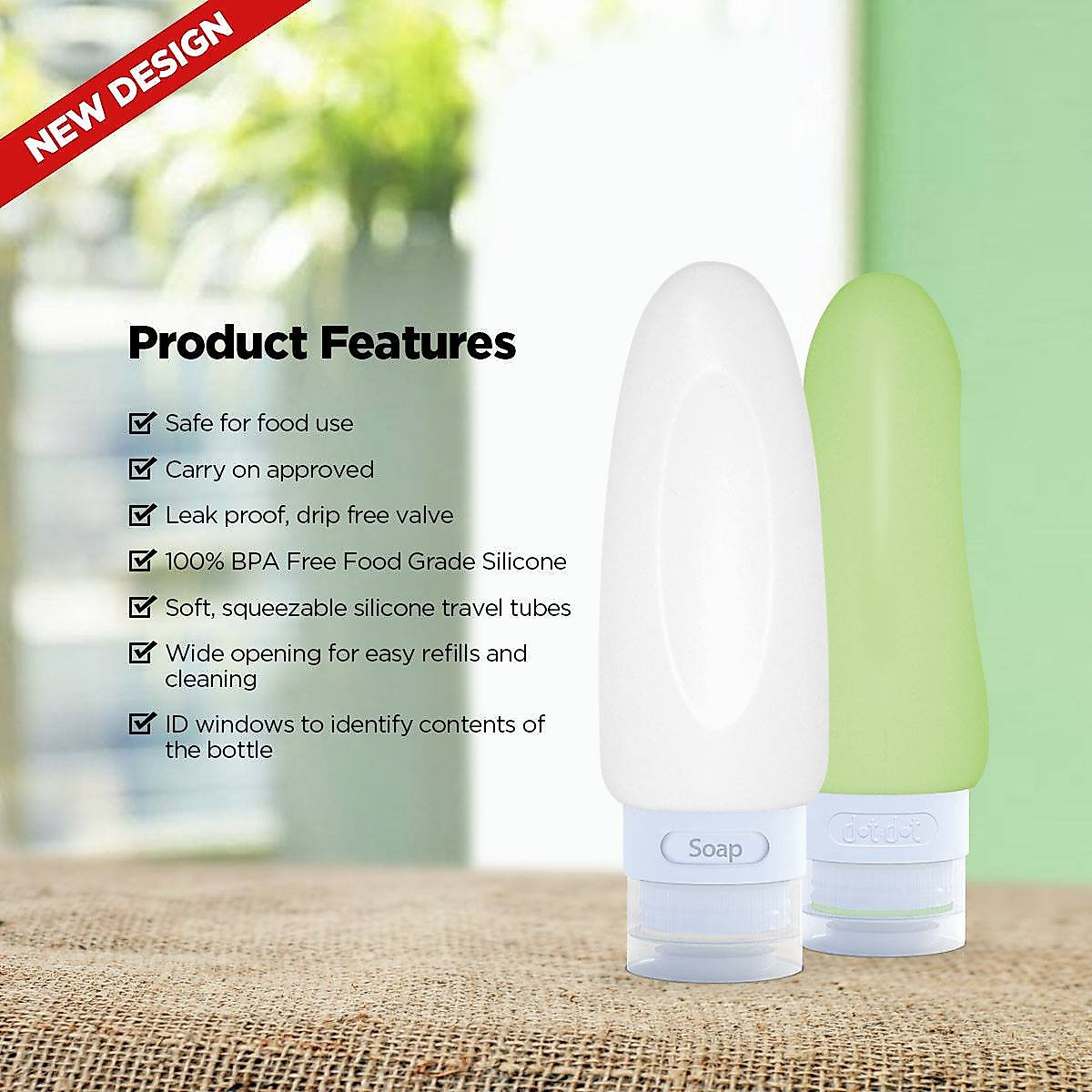 Dot&Dot Leak Proof Travel Bottles for Toiletries - TSA Approved Travel Shampoo Bottles - 3oz Travel Shampoo and Conditioner Bottles - Travel Size Toiletries - 3 oz Silicone Travel Bottles with Labels