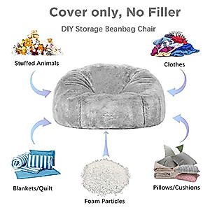 Taotique (Cover only, No Filler) Giant Bean Bag Chair Cover Soft Faux RH Fur Sofa Bed Cover Washable Bean Bag Couch Cover for Adult and Kids with Liner