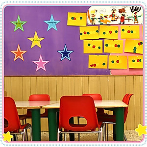 Geosar 90 Pieces Neon Stars Cut Outs Bulletin Board Cutouts Back to School Star Bulletin Board Rainbow Colored Stars Shapes Paper Cutouts for Classroom Bulletin Board Neon Party Supply Teachers Kids
