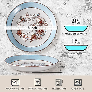 Artena Pasta Bowls Set Of 4, 20oz Porcelain Salad Bowls, 8 Inch Bowls For Kitchen, Colorful Dinner Plates & Solid Soup and Sandwich Plate Combo, 16 oz Soup Bowls/Mugs/Cups with Handles