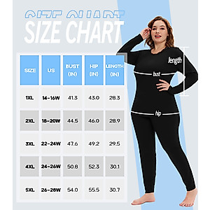 COOTRY Plus Size Thermal Underwear for Women Long Johns Fleece Lined Base Layer Sets Set - Lace Black 3XL