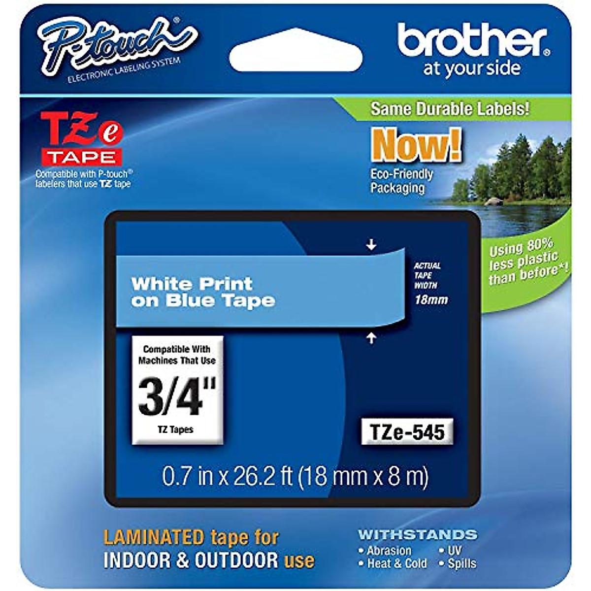 Brother Genuine P-Touch TZE-545 Tape, 3/4" (0.7") Standard Laminated P-Touch Tape, White on Blue, for Indoor or Outdoor Use, Water-Resistant, 26.2 ft (8 m), Single-Pack (3)