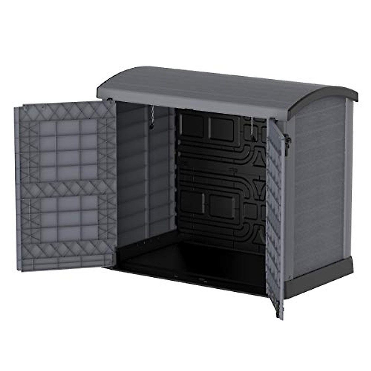Duramax Cedargrain StoreAway 1200L Plastic Garden Storage Shed / Arc Lid - Outdoor Storage Bike Shed – Durable & Strong Construction– Ideal for Tools, Bikes, BBQs & 2X 240L Bins, 145x85x125 cm, Grey