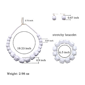 JHWZAIY White Beads Necklace, Costume Jewelry For Women Strand Necklaces, Acrylic African Beaded Necklace Chunky Statement, Halloween Necklaces (Necklace Earring + Bracelet Set)
