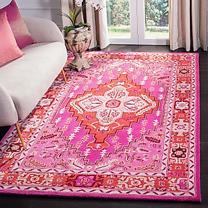 SAFAVIEH Bellagio Collection Accent Rug - 4' x 6', Red & Pink, Handmade Medallion Wool, Ideal for High Traffic Areas in Entryway, Living Room, Bedroom (BLG545B)