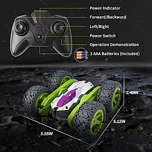 MAKINO Remote Control Car, RC Cars Stunt Car Toy Double Sided 360° Rotation with Headlights 2.4Ghz 4WD Electric Toy Car Gift for Kids Boys Girls (All Batteries Included)