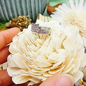 Dazzlingrock Collection Sterling Silver Round Pink Sapphire & White Diamond Wedding Ring Set for Women, Size 7