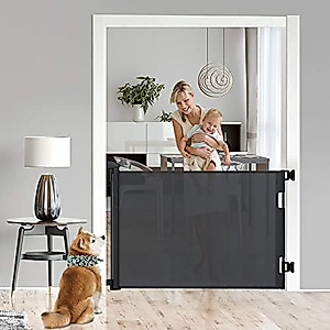 Fijinhom Retractable Baby Gate Indoor Outdoor Safety Gate for Baby and Pet Extends to 71’’ Wide 35’’ Tall Child Safety Gate Mesh Gate for Stairs, Doorways,Hallways