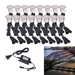 XUNATA Pack of 16 Recessed LED Deck Light Kits, In Ground Outdoor LED Landscape Lighting IP67 Waterproof, 12V Low Voltage for Garden Yard Steps Stair Patio Floor Kitchen Decoration(Natural White)