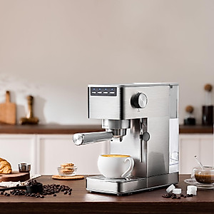 Auertech Espresso Machine, 15 Bar Stainless Steel Coffee Maker with Milk Frother, Cappuccino Latte Machine with 41oz Removable Water Tank, Compact 2-Cup Coffee Machine