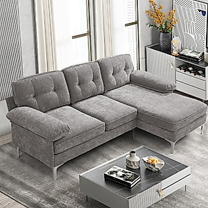 KIMOHOME 81" Convertible Sectional Sofa Couch, Chenille L-Shape Sofa Couch with Wide Chaise Lounge for Living Room, Small Couches for Small Spaces(Light (Light Grey)
