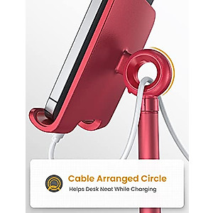 LISEN Cell Phone Stand,Angle Height Adjustable Stable Cell Phone Stand for Desk,Sturdy Aluminum Metal Phone Holder (Red)