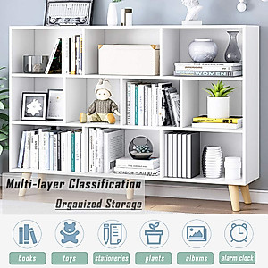 IOTXY Wooden Open Shelf Bookcase - 3-Tier Floor Standing Display Cabinet Rack with Legs, 10 Cubes Bookshelf, Warm White