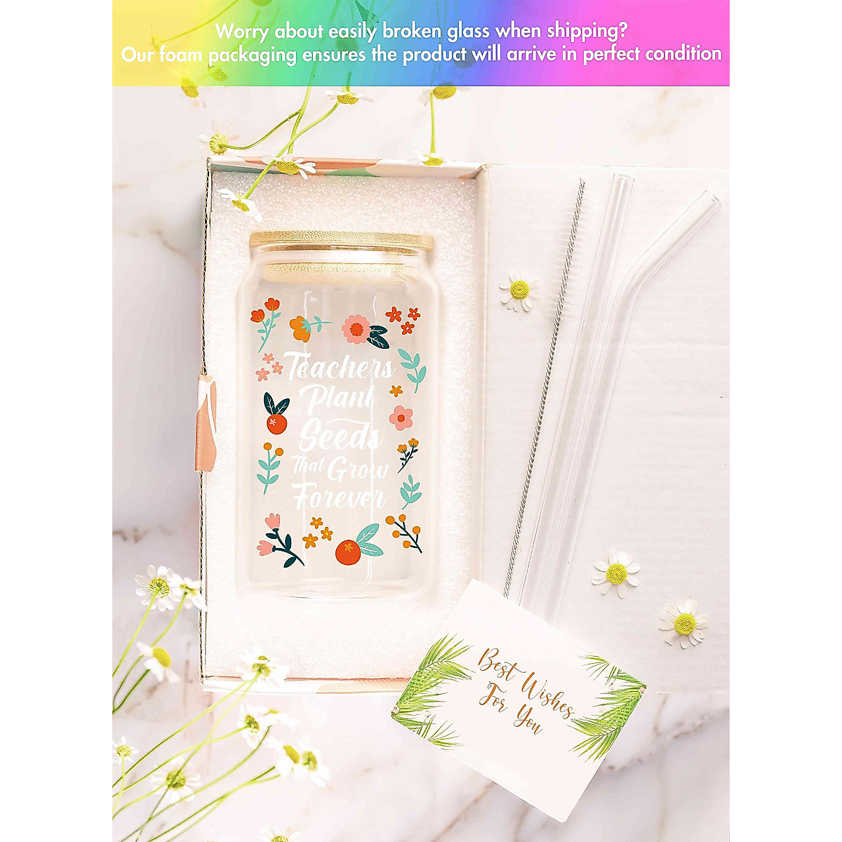 NewEleven Gifts For Teacher - Teacher Gifts For Women - Teacher Appreciation Gifts, Thank You Teacher Gifts, Teacher Retirement Gifts - End Of Year Teacher Gifts From Student - 16 Oz Coffee Glass