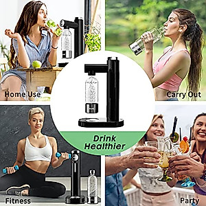 SNLIDE Soda Maker, Soda Water Machine with 1L BPA Free Pet Bottle & DIY Stickers, Easy to Operate, Sparkling Water Maker for Home, with One 60L CO2 Exchange Carbonator