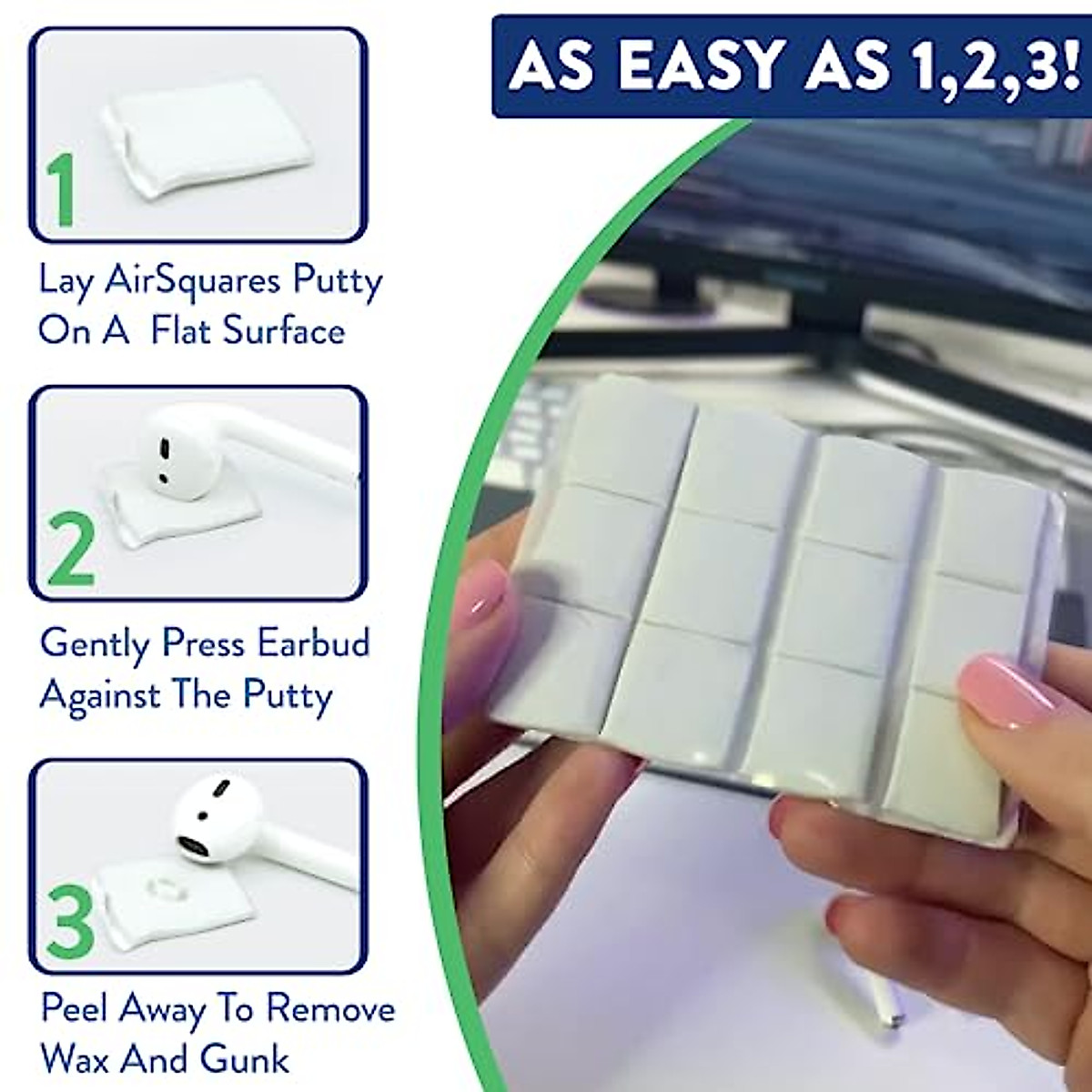 AirSquares Earbud Cleaning Putty - The Original - AirPod Cleaner Kit | Remove Wax, Dirt & Gunk from The Speaker Grille & Other Surfaces of AirPods, Earbuds & Tech Devices | (12-Pack)