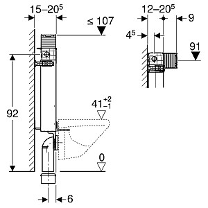 Geberit Kombiflex 110010001 Wall Mounted Toilet Element 98 cm (with Omega Cistern 12 cm, 2 Flush, Adjustable Mounting Depth) White