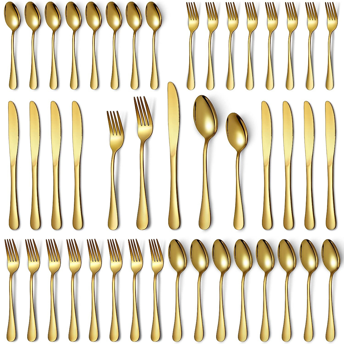 40 Pieces Gold Silverware Set For 8, Stainless Steel Flatware Set Includes Spoons Forks Knives, Gold Utensils Cutlery Set Service for 8, Mirror Polished, Dishwasher Safe