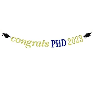 Gold Glitter Congrats PHD 2023 Banner - PHD Graduation Decorations - Congrats Grad, Congratulations PhD Graduation Party Decorations