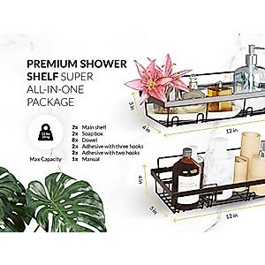 Bohemio Trends Shower Shelf - Premium Shower Caddy for Shower Organization - Adhesive Shower Rack - Stainless Steel Restroom Organizer - Pack of Two