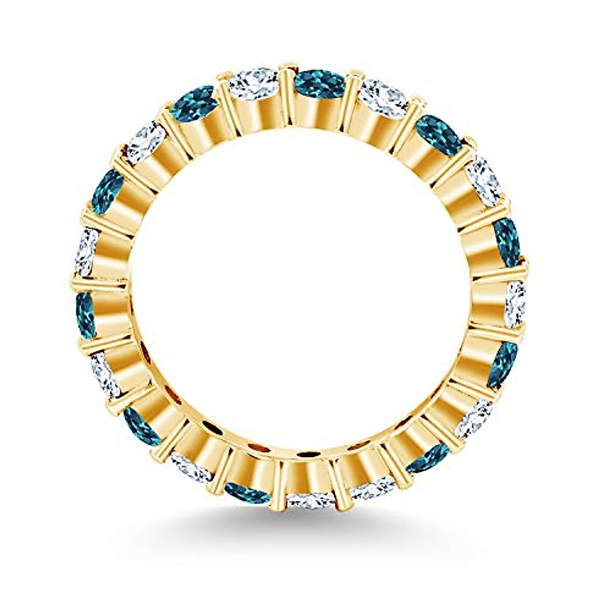 Gem Stone King 18K Yellow Gold Plated Silver Round London Blue Topaz and White Created Sapphire Eternity Band Ring For Women (1.30 Cttw, Gemstone Birthstone, Available In Size 5, 6, 7, 8, 9)