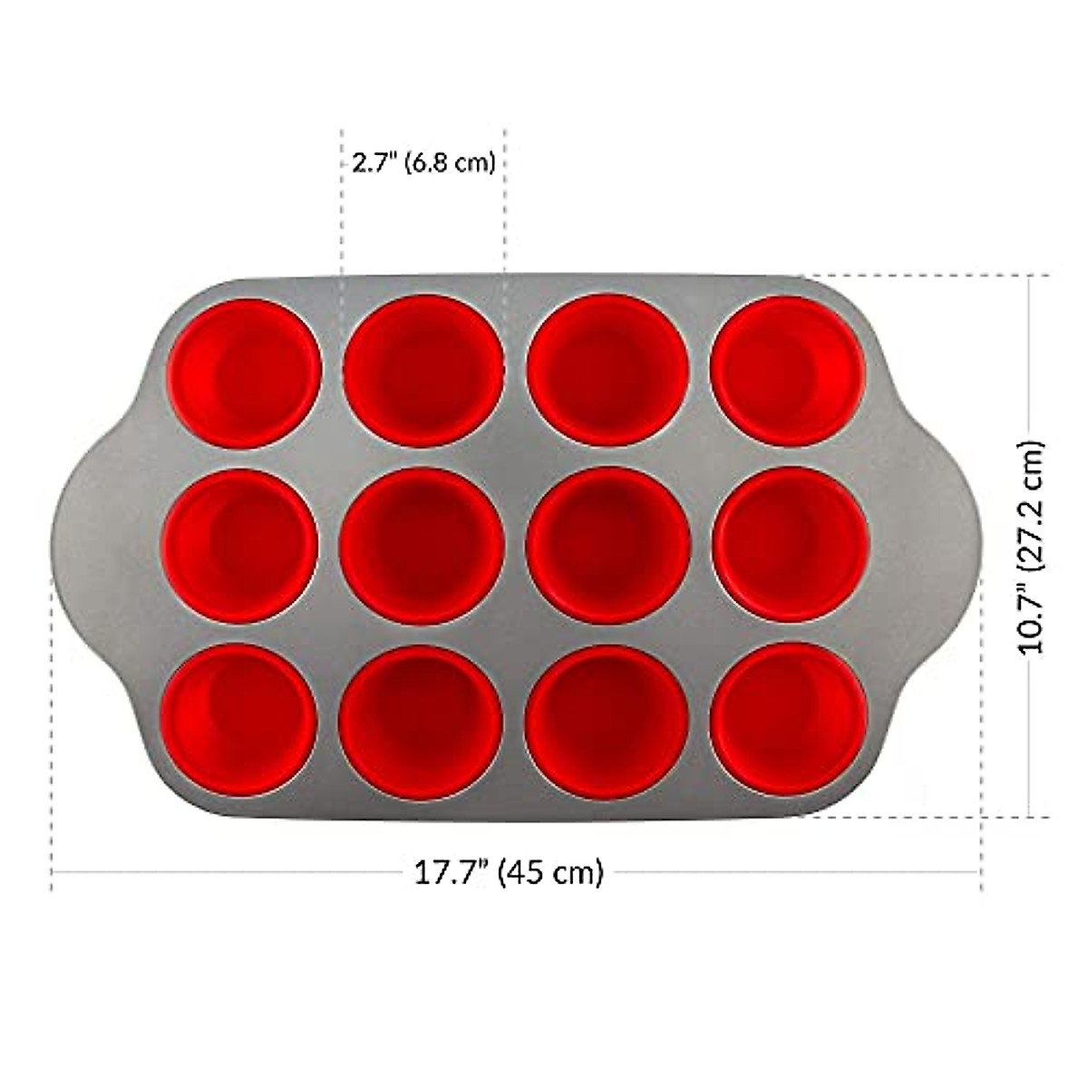 Boxiki Kitchen Non-Stick 12 Cup Silicone Muffin Pan With Steel Frame - BPA Free, Non-Toxic, Anti-Warp, Durable & Easy to Pop Silicone Muffin Tin - Perfect Cupcake Pan