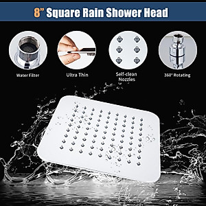 VXV Rainfall Shower Head Combo, 8'' High Pressure Rain Shower Head with 6 Function Handheld Spray, Dual Shower Head Combo with Adjustable Slide Bar, Chrome